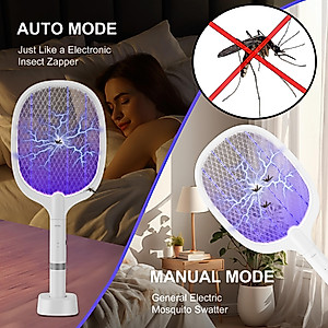 Electric Fly Swatter Rechargeable 4000V High-Volt Bug Zapper Racket, 2-in-1 Detachable Bug Swatter Mosquito Killer with Purple Light & 3-Layer Safety Nets Portable Fly Zapper for Indoor Outdoor