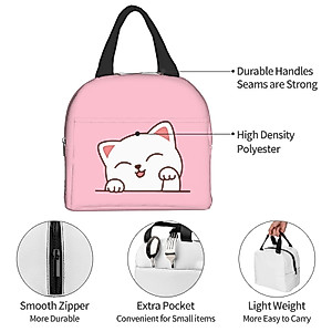 Ucsaxue Cute White Cat Cartoon Lunch Box Reusable Lunch Bag Work Bento Cooler Reusable Tote Picnic Boxes Insulated Container Shopping Bags For Adult Women Men