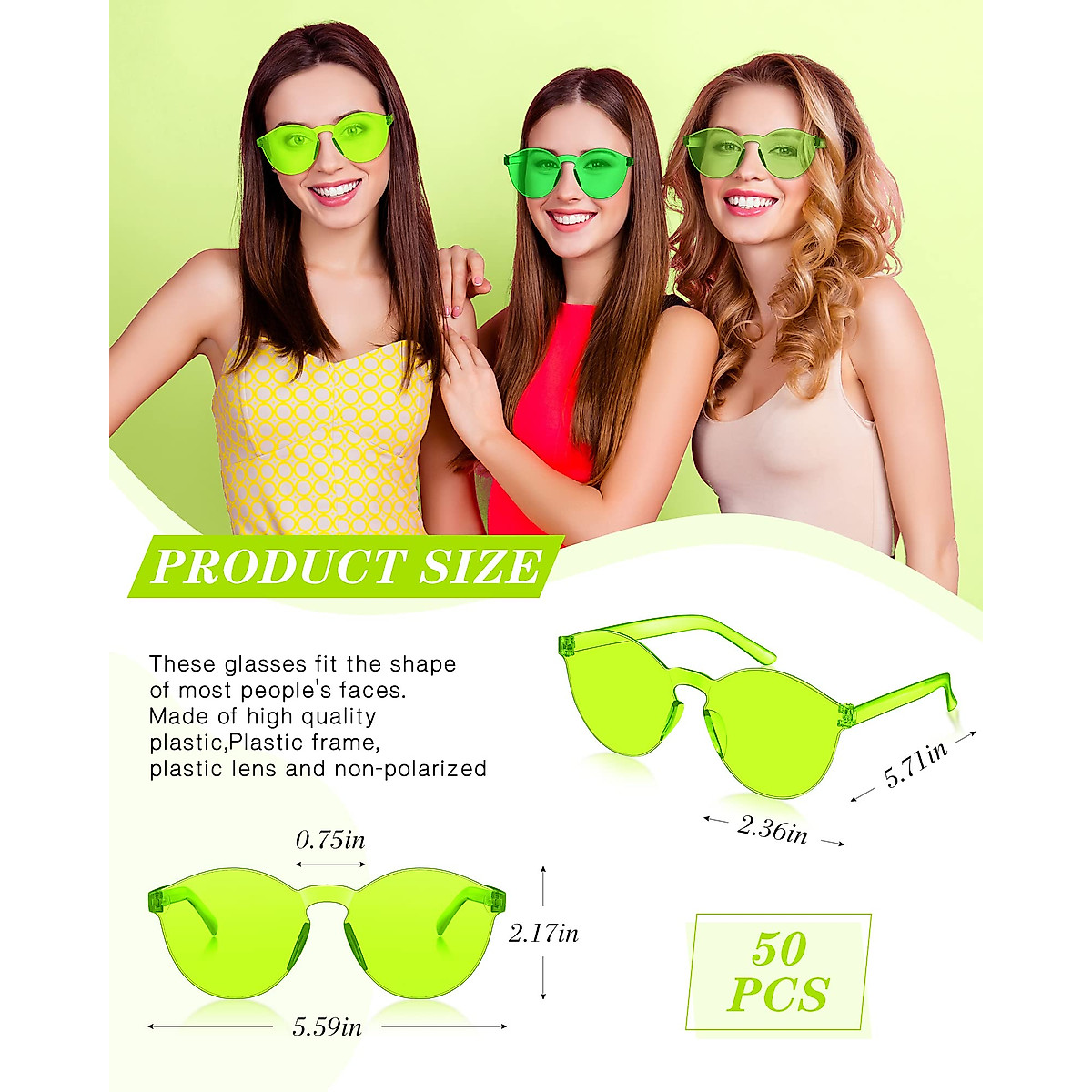 Xuhal 50 Pairs Colored Sunglasses Rimless Round Party Sunglasses Frameless Colored Glasses Transparent Candy Color Tinted Eyewear for Women Men Girls Adults