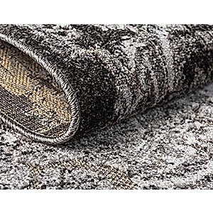 Unique Loom Outdoor Botanical Collection Area Rug - Manchester (9' x 12' 2" Rectangle, Light Gray/ Black)