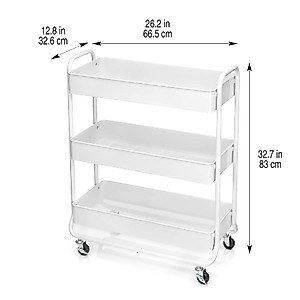 Hudson White 3-Tier Metal Rolling Cart by Simply Tidy - Multi-Functional Storage Cart for Home, Office, and Kitchen - 1 Pack