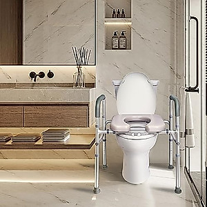 LimLuc Raised Toilet Seat with Handles, Width and Height Adjustable Raised Toilet Seat with Arms and Widen Seat, Up to 400lbs, Raised Toilet Seat for Seniors, Handicap, Pregnant, Fits Any Toilet