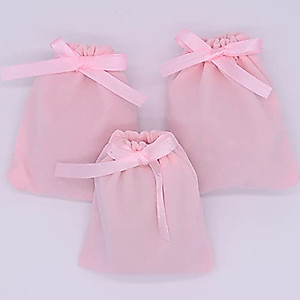 Snadulor 25 Pcs Pink Velvet Drawstring Bags Jewelry Pouches Jewelry Gift Bags Pouches Wedding Favors(4"x5")