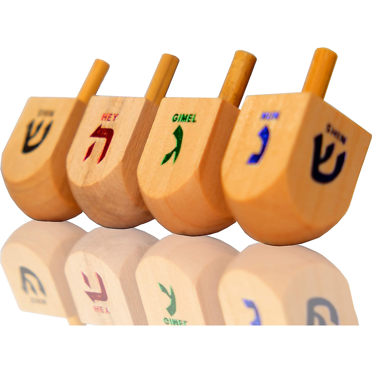 The Dreidel Company Wood Hanukkah Dreidels with English Transliteration & Instruction Cards (10-Pack)