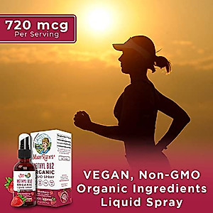 Vitamin B 12 Spray | USDA Organic Liquid B12 Spray for Nerve Function & Energy Boost | Sugar Free | Non-GMO, Vegan, Gluten Free | Strawberry | 1 Fl Oz (Pack of 1)