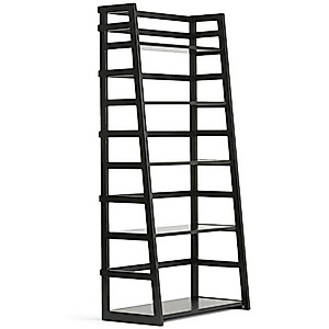 SIMPLIHOME Acadian SOLID WOOD 30 Inch Transitional Ladder Shelf Bookcase in Black, For the Living Room, Study Room and Office