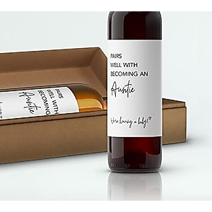 Pairs Well With Becoming an Auntie ● SET of 4 ● GENDER NEUTRAL Pregnancy Announcement Wine Labels, Baby Announcement to Friends Wine Label, Pregnancy Reveal, Alternative to Card WATERPROOF A200-4A1