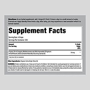 Piping Rock Oil of Oregano Organic Liquid Drops | 2 fl oz | with Extra Virgin Olive Oil | Herbal Extract Supplement | Non-GMO, Gluten Free