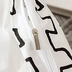 iyoimono Queen Size Duvet Cover Set Black Stripe and White Boho Geometric Bedding Set Reversible Quilt Comforter Cover with Zipper Closure (1 Duvet Cover 230x230cm+2 Pillow Shams 51x76cm)