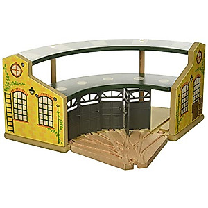 maxim enterprise, inc. Wooden Train Round House with 5-Way Switch Track for Kids, Norrington Wood Train Shed with 5 Doors. Houses 5 Engines & Cars, Compatible with Major Brand Wooden Railways