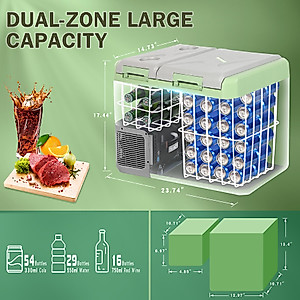 Car Refrigerator,APP-control 48 Quart/45 Liter Dual Zone RV Refrigerator with 12/24V DC & 110-240V AC, Portable refrigerator freezer fridge cooler For Vehicle, RV, Camping, Travel, Fishing