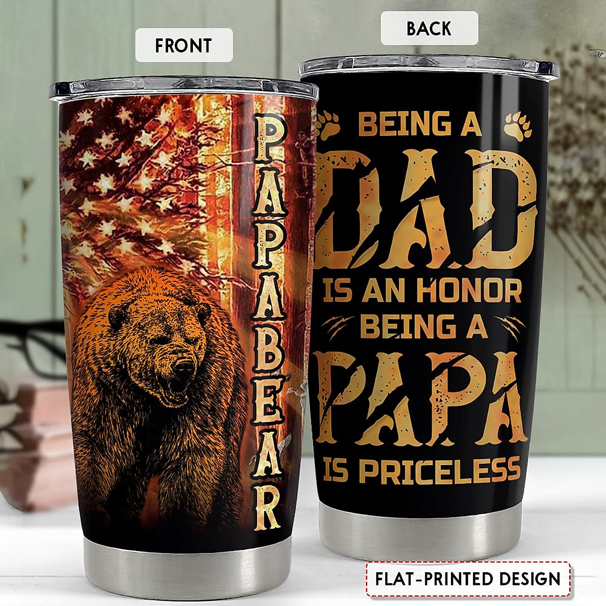 SANDJEST Dad Tumbler Gifts for Dad from Daughter, Son - Papabear American 20oz Stainless Steel Insulated Coffee Travel Mug Christmas, Birthday,Father's Day Gift - Papa Thermal
