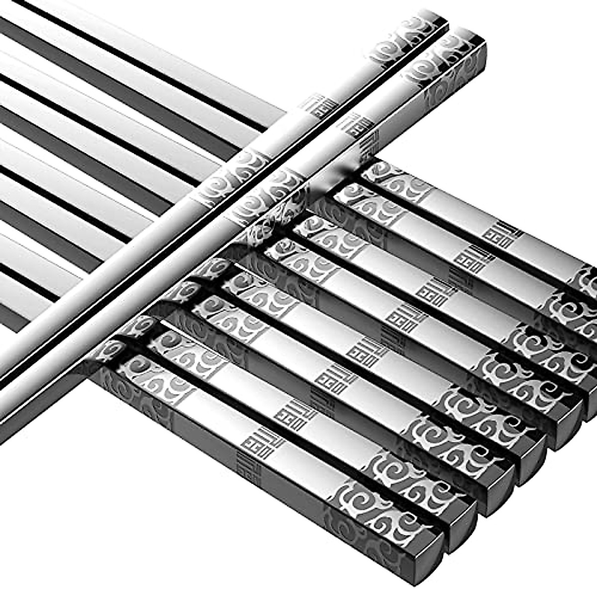 TINMARDA Metal Chopsticks Reusable 5 Pairs Stainless Steel Chopsticks Dishwasher Safe Square Lightweight Non-Slip Chop Sticks Gift Set (Silver)