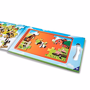 Melissa & Doug Take-Along Magnetic Jigsaw Puzzles Travel Toy On the Farm (2 15-Piece Puzzles) - FSC Certified