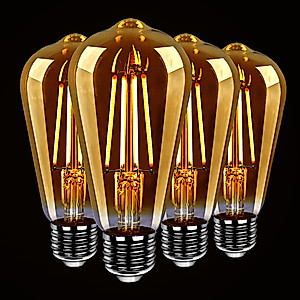PARTPHONER LED Dimmable Edison Bulbs 6W 720LM, Vintage ST58 LED Light Bulb 2500K Amber Warm White Light 60 Watt Incandescent Equivalent E26 Base, 4 Pack