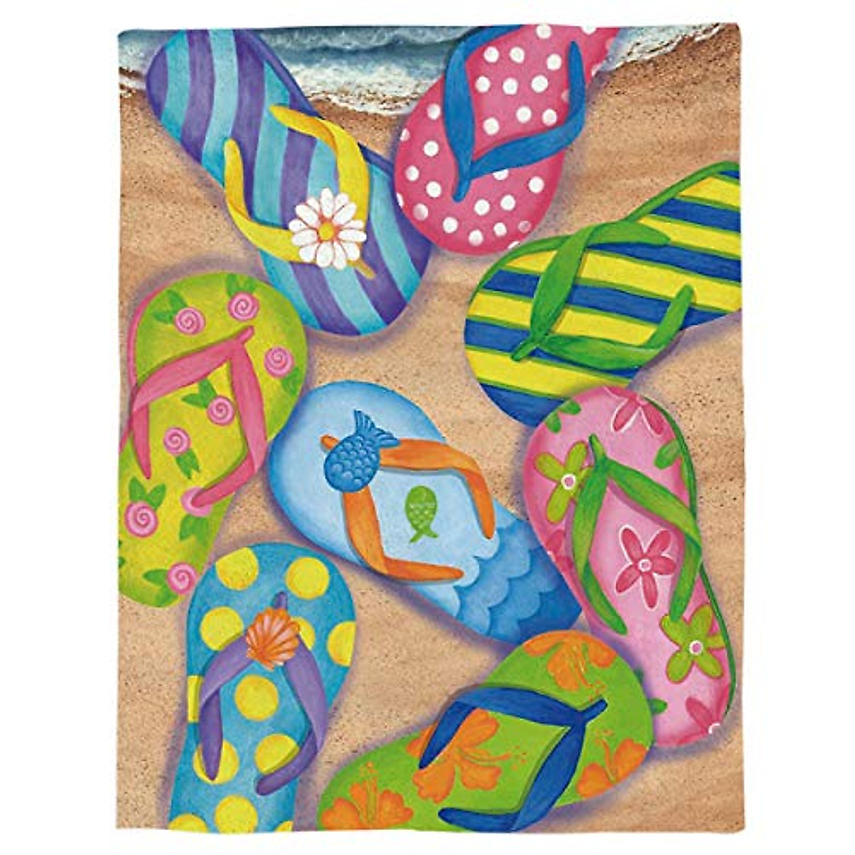 Licans Flannel Fleece Blanket Soft Throw Lightweight Blankets Warmth for Couch Bed Sofa Chair Colorful Beach Sandal Flip Flops Print (50 x 60 Inches)