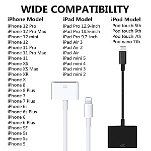 sharllen MFi Certified Lightning to 30 Pin Adapter,2 Pack 8-Pin Male to 30-Pin Female Connector Converter with iPhone Charger Cable Cord Compatible iPhone 12 11 X 8 7 6P 5S 4S 4 3 3G/iPad White&Black