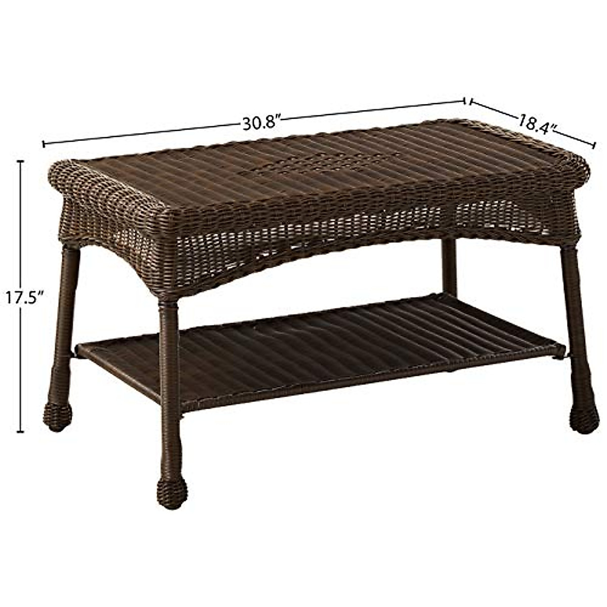 Jeco Wicker Patio Love Seat and Coffee Table Set with Tan Cushion, Espresso