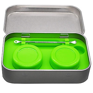 vitakiwi Portable 5ml Wax Silicone Containers Jars Non-stick with Stainless Steel Spoon and Tin Carrying Box, Multi-color (Set of 5)