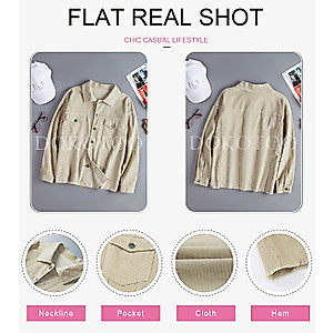 Dokotoo Womens Ladies Winter Autumn Fashion Oversized Long Sleeve Corduroy Jackets for Women Fashion Button Up Shacket Short Raw Hem Coats Outerwear with Pockets S Khaki