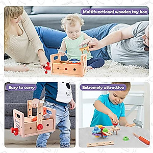 Wdmiya Wooden Toddler Tool Set, Toy Tools for Toddlers 3 4 Year Old and Montessori Educational STEM Toys, 29 Pcs Pretend Construction Toys Birthday Gifts for Boys & Girls.