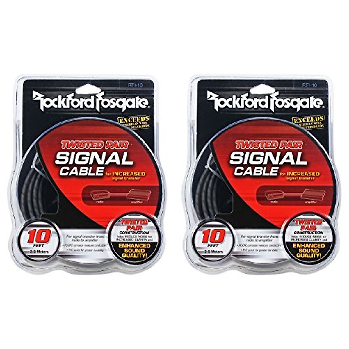 (2) Rockford Fosgate RFI-10 RFI10 10 Foot Twisted Pair OFC Car Audio RCA Cables