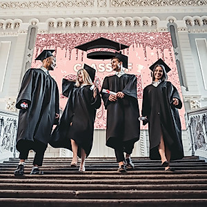 GPWXYYY Pink and Rose Gold Graduation Decorations Class of 2024 Backdrop Congrats Graduation Banner Photo Background for College Graduation Party Supplies