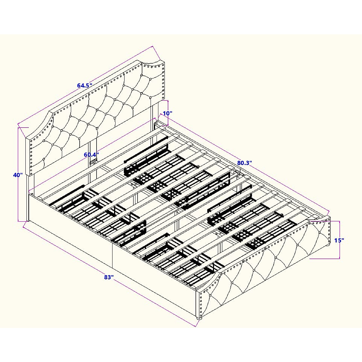 ANJ Queen Bed Frame with 4 Drawers, Adjustable Button Tufted Headboard, Velvet Upholstered Platform Bed with Easy-Assembly Wood slats, Fits 6" to 12" Mattress, Queen Size, Grey