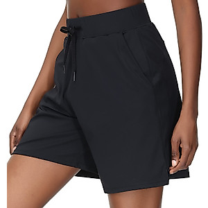 Women's Bermuda Shorts Athletic Long Loose Fit Shorts with Pockets Drawstring Lounge Shorts for Walking Workout Yoga (Black, X-Large)