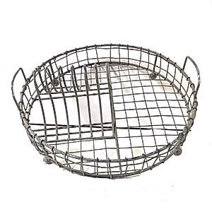 Colonial Tin Galvanized Metal Vintage Dish Rack with Utensil Holder Kitchen Supplies, 12" dia. x 4¼"T, Gray