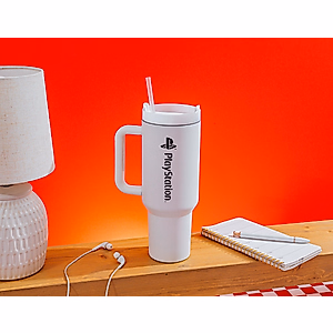 Pyramid America PlayStation Controller Icons Metal Travel Tumbler With Leak-Resistant Lid and Reusable Straw | Holds 40 Ounces