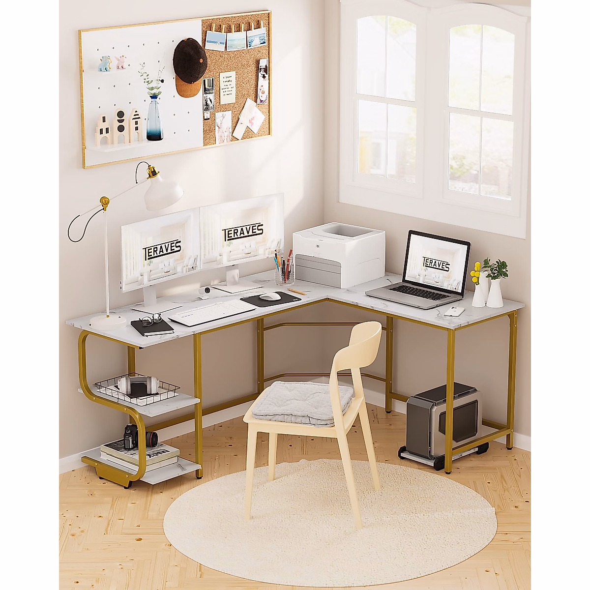 Teraves Reversible L Shaped Desk with Large Surface, 69 Inch Sturdy Corner Desk with Storage Shelves, Premium Office Computer Desk Workstation for Home Office Gaming