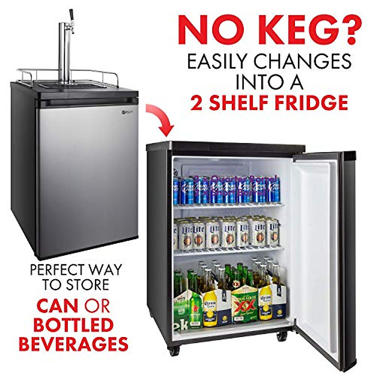 Kegco Kegerator Full Size Keg Refrigerator - Single Faucet - D System, Stainless Steel