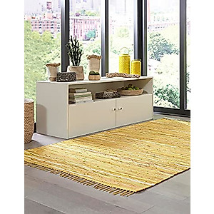 Rugs.com Chindi Cotton Collection Rug – 2' x 3' Yellow Flatweave Rug Perfect for Living Rooms, Large Dining Rooms, Open Floorplans