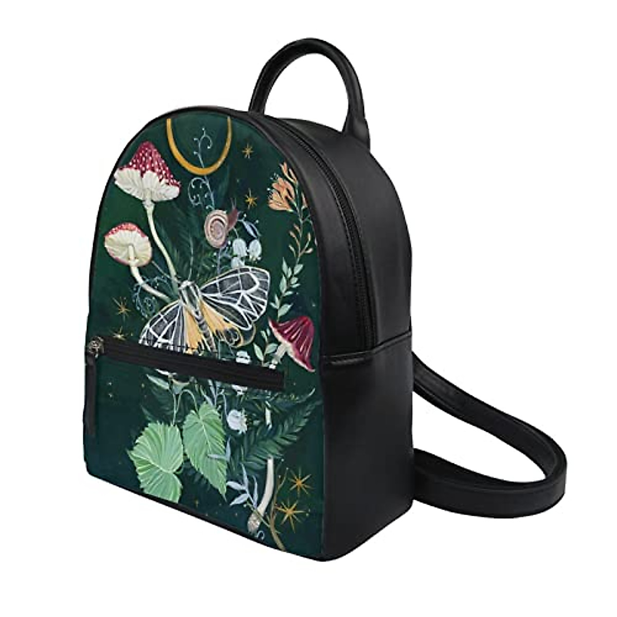 Showudesigns Butterfly Mushroom Backpack Purse Women Girls Mini Backpacks PU Leather Zipper Closure Shoulder Bags Shoulder Bag Casual Daypack Moon Moth Green
