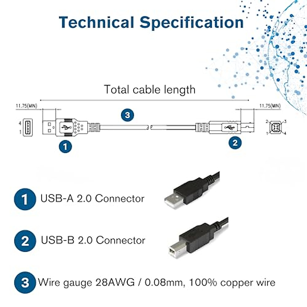 C2G USB Cable, USB 2.0 Cable, USB A to B Cable, 9.84 Feet (3 Meters), Black, Cables to Go 28103