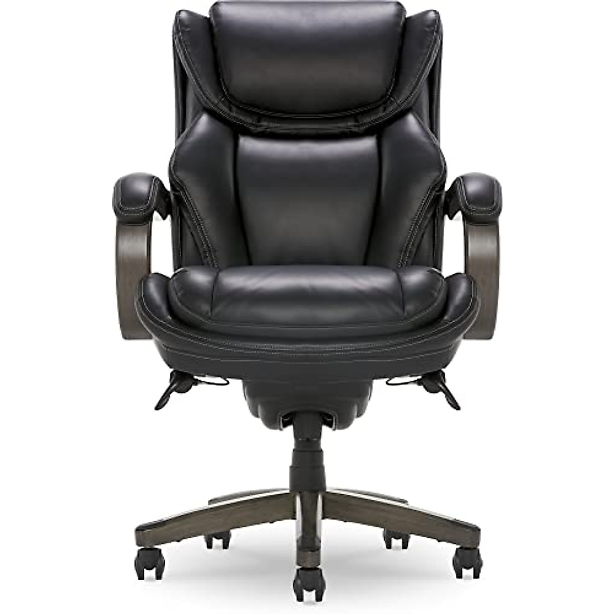 La-Z-Boy Harnett Big & Tall Executive Office Comfort Core Cushions, Ergonomic High-Back Chair with Solid Wood Arms, Bonded Leather, Black