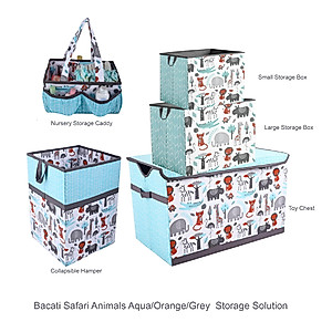 Bacati - Small Storage Tote Safari Animals Aqua/Orange/Gray Boys 10 x 10 x 10 inches