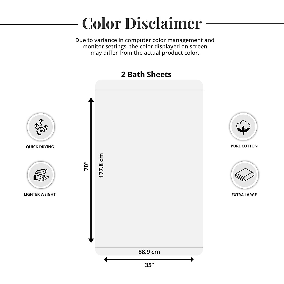 Tens Towels Large Bath Sheets, 100% Cotton, 35x70 inches Extra Large Bath Towel Sheets, Lighter Weight, Quicker to Dry, Super Absorbent, Oversized Bath Towels (Black)