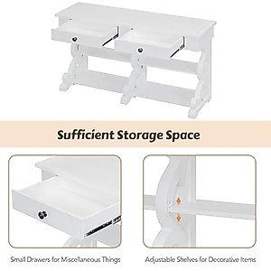 Rockjame Console Table, Retro Wood Sideboard with Ample Storage, Classic Accent Entryway Table with 2 Drawers and Open Adjustable Shelves for Entrance Dinning Room Living Room (Antique White)