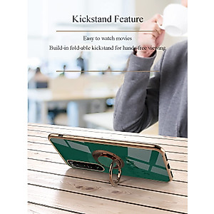 Yarxiawin Compatible with Sony Xperia 1 III Case with Ring Holder Pink, Aesthetic Sony Xperia 1 III Phone Case Silicone Soft TPU Slim Cover Shockproof Luxury with Kickstand (Dark Green)