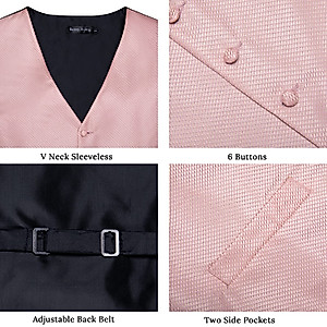 DiBanGu Mens Vest and Tie Set Formal Paisley Waistcoat and Necktie Pocket Square Cufflinks Silk Suit Vest for Tuxedo Wedding, Rose Gold, XX-Large