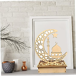 Eid Decorations Lights,Wooden Moon Star Ramadan Lights Eid Table Ornament Ramadan Table Lights for Ramadan Table Decor