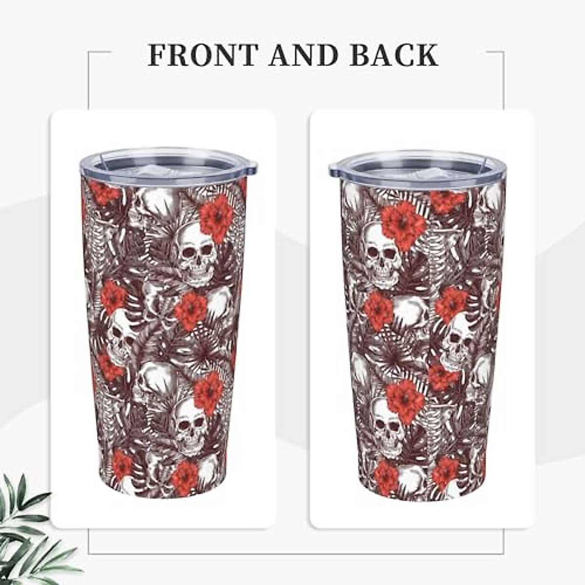 Yaxongx 20oz Tumbler Spooky Skull Flower Double Wall Vacuum Insulated Coffee Mug with Lid and Metal Straw Brush Reusable Stainless Steel Water Bottle Travel Cup Gifts for Car Ice Drinks Hot Beverage