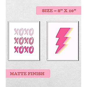 MINI ZOZI Preppy Room Decor Pink Posters 8"X10" UNFRAMED Aesthetic Trendy Stuff for Girls Dorms Room Wall Decoration Baddie Hot Paintings for Teens Cute Smiley Face xoxo Cheetah Howdy Bolt Pop Things
