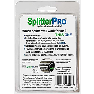 SplitterPRO - Digital Splitters Professionals Install Every Day Across The U. S. A. 2-Way Coaxial Cable Splitter, 1 GHz for HDTV/4K/8K TV, High Speed Internet (Not for Satellite Dish Connections)