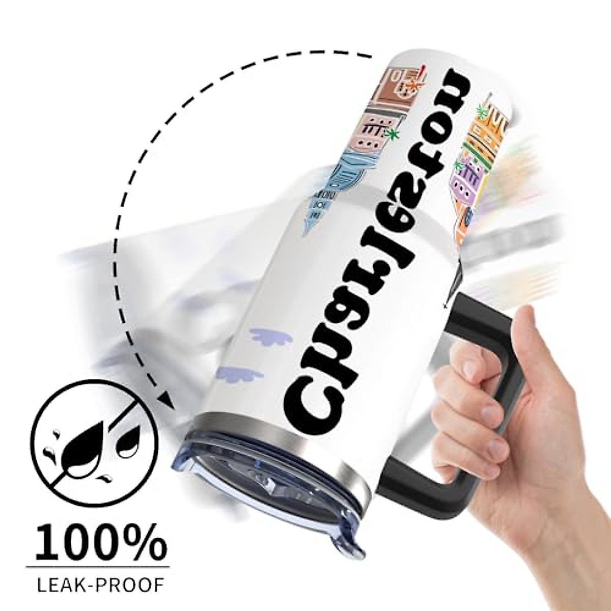 Vehcimbev City Themed Tumbler - 40oz With Hanld Stainless Steel Travel Coffee Mug with Leak Proof Lid - Hot/Cold Drinks,Perfect Charleston Souvenir Gift (Charleston)