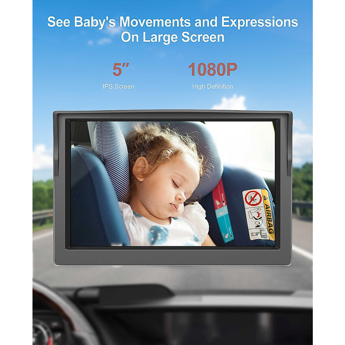 Antook Baby Car Camera 1080P, Baby Mirror for Car Back Seat with 5 Inch HD Monitor, Rear Facing Infant Camera Clear Night Vision, Newborns Travel Safety Kit