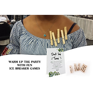 Greenery Don't Say Twins Game （1 Sign and 50 Mini Natural Clothespins） Don't Say Baby Baby Shower Game, Baby Shower Decorations, Baby Shower Games Gender Neutral, Green Leaves Baby Shower (DS21)