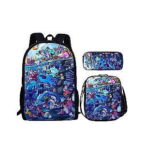 DOKERS 3PCS Lightweight Anime Backpack Set 17IN Cartoon Backpack with Lunch Bag and Pencil Case Color3